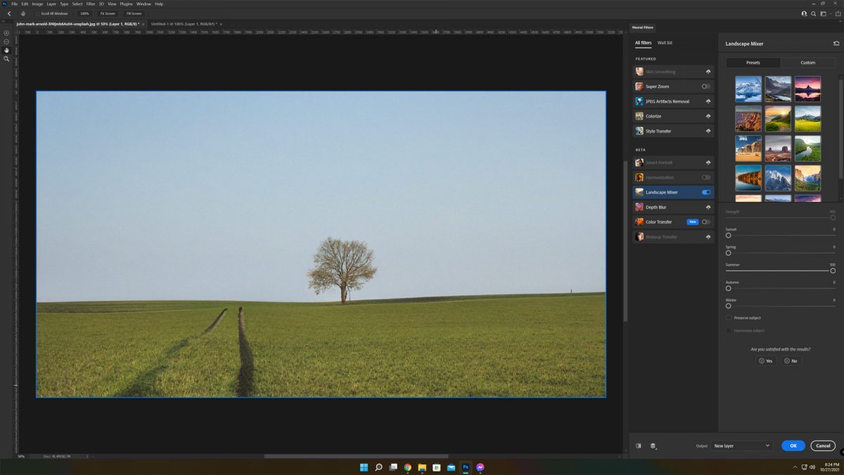 What is the Landscape Mixer Neural Filter in Adobe Photoshop?