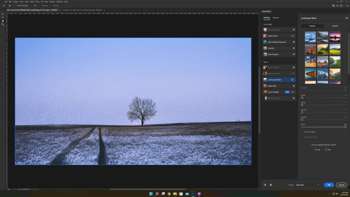 What is the Landscape Mixer Neural Filter in Adobe Photoshop?